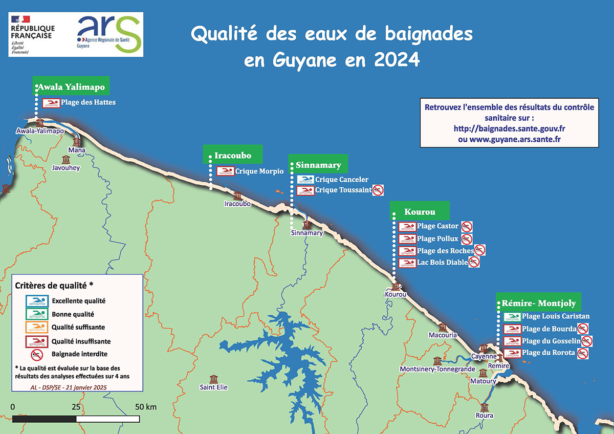 Carte qualité des eaux de baignades 2024 | Agence régionale de santé Guyane